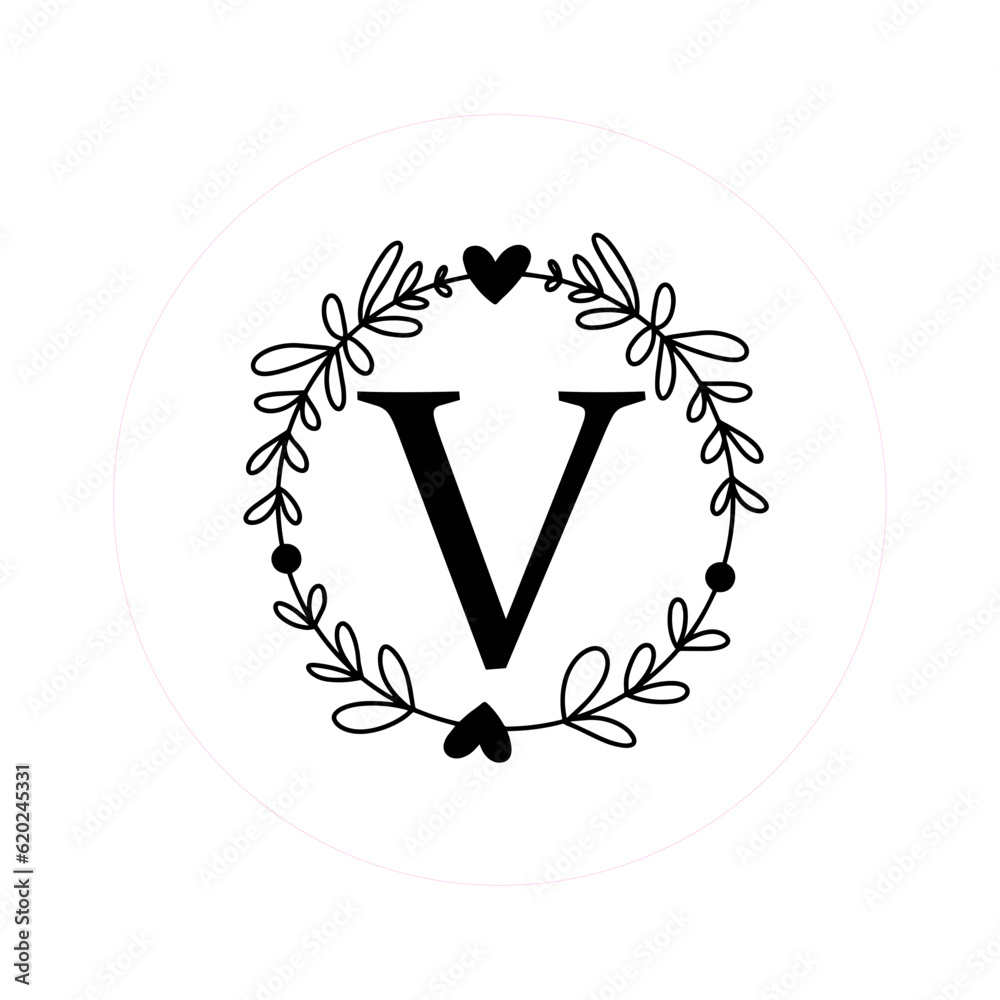 Letter "V" Initials with Round Floral Frames, Vector Monogram Logo ...