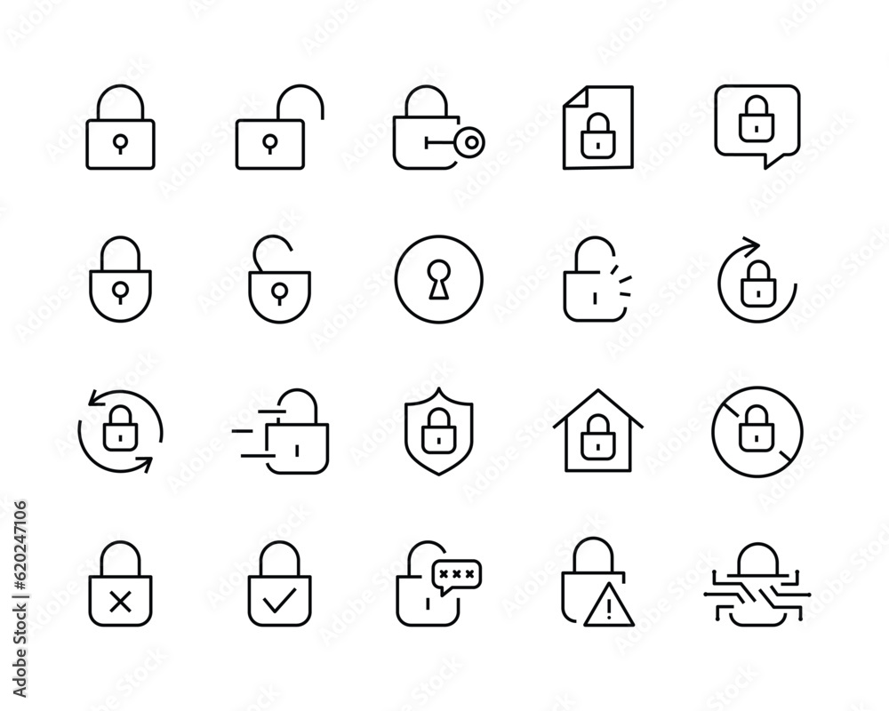 Padlock icon set. Lock icons Silhouette padlock for applications, sites ...