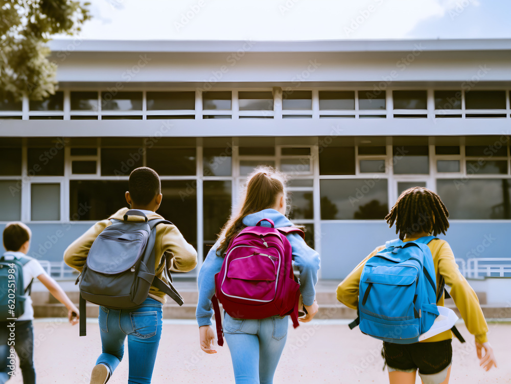Students with backpacks going to school. Concept of back to school. AI ...