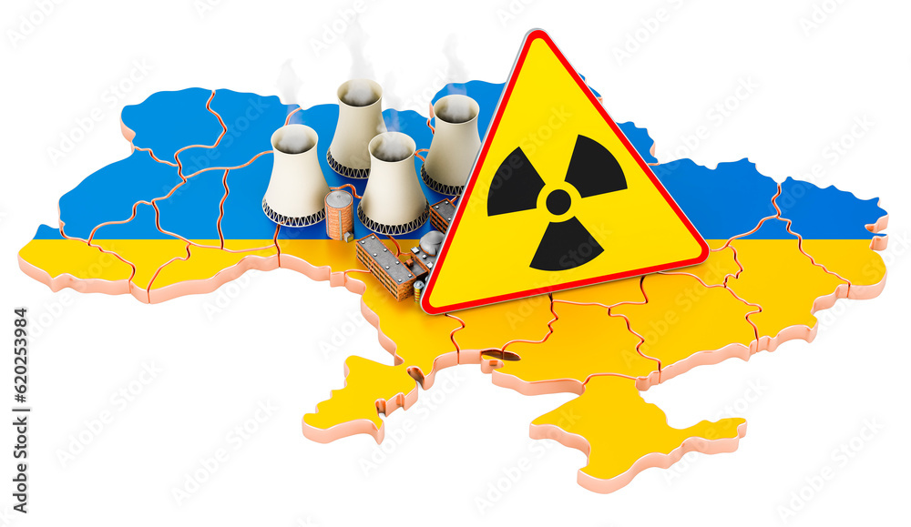 Nuclear power stations on Ukrainian map with radiation sign, 3D ...