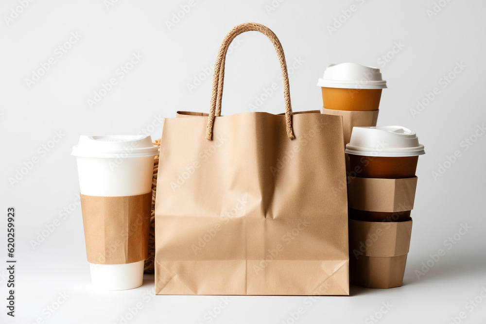 Lots of disposable food packaging and paper bags. Recycling packaging ...