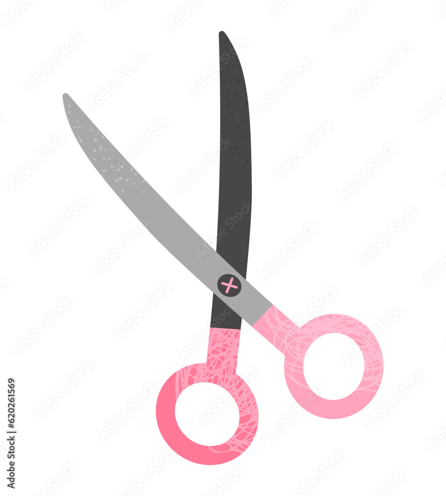 Scissors doodle icon with scribble texture. Cute pink tool, stationery ...
