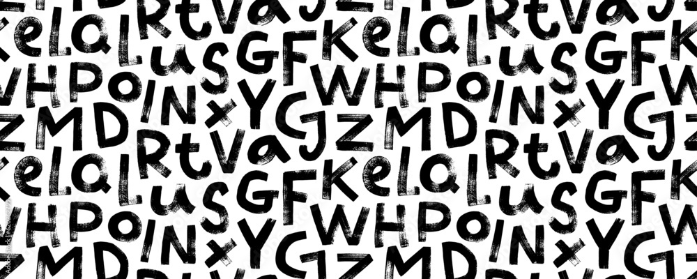 Scattered letters alphabet seamless pattern. Vector black paint texture ...