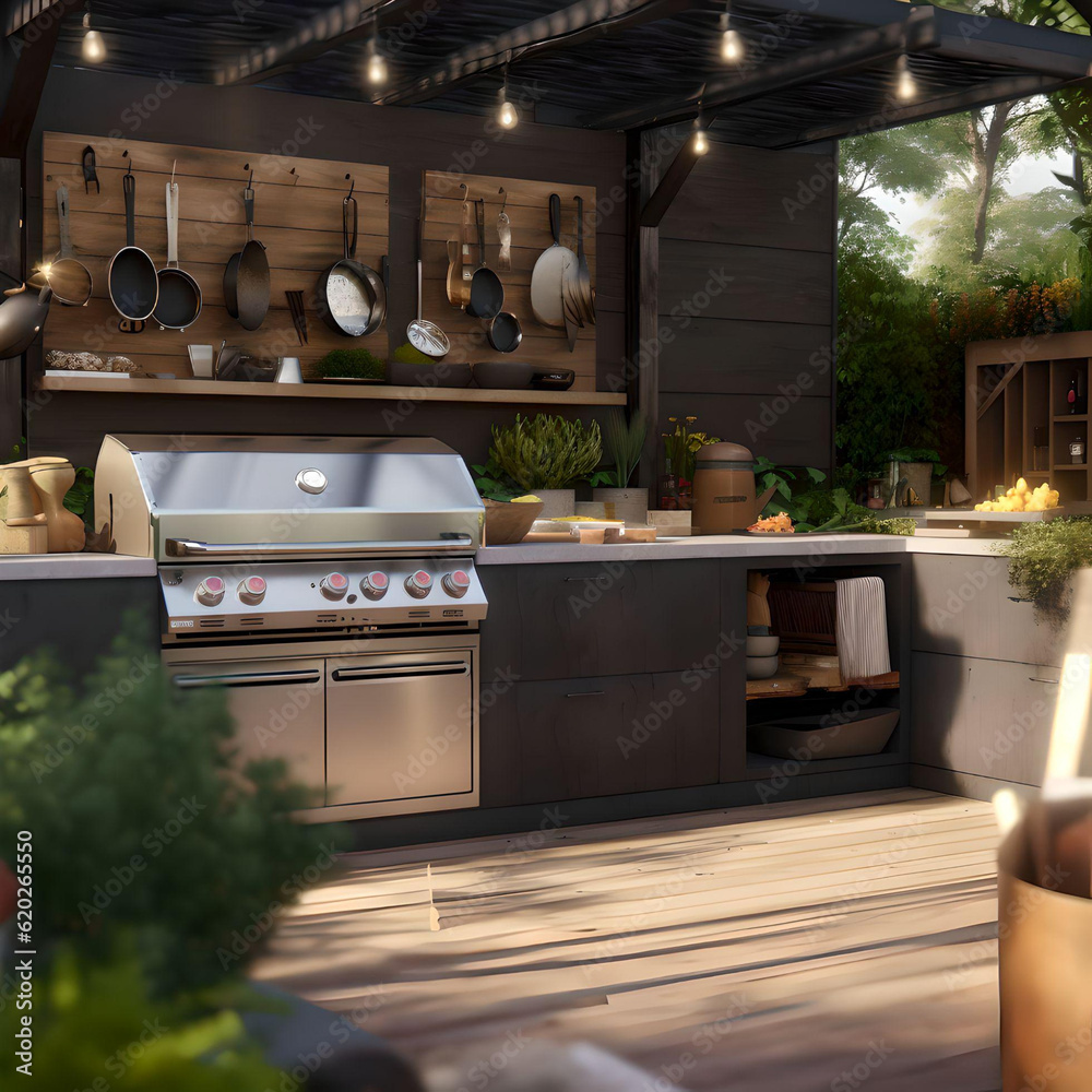 Custom Residential Outdoor Kitchen with Beautiful Wood Accents and ...