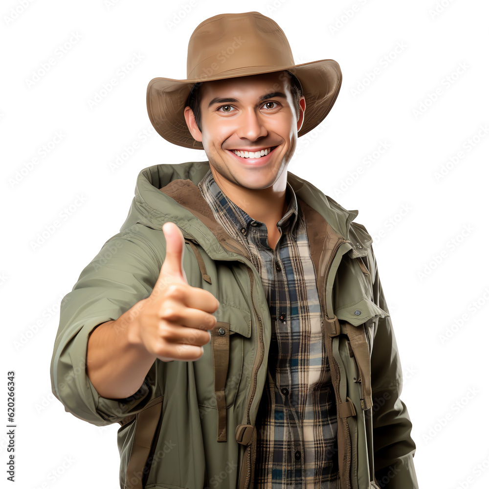 Handsome young man explorer farmer thumbs up isolated - Generative AI ...