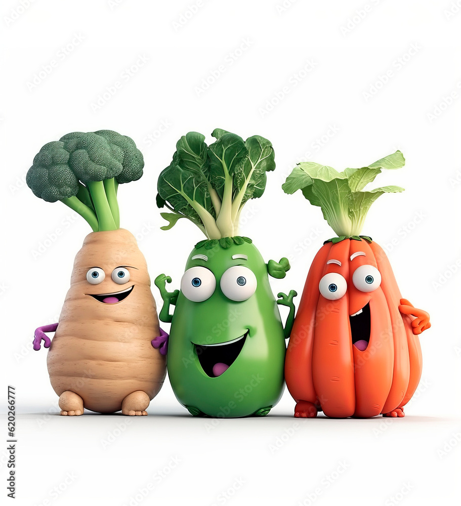 Cute funny cartoon characters, usefull vegetables. Generative AI. Stock ...