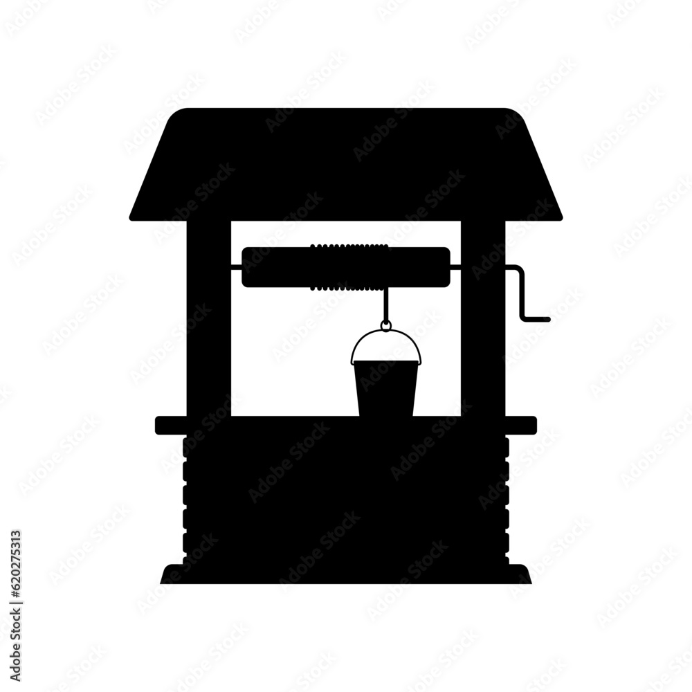Water well icon. Black silhouette. Front side view. Vector simple flat ...