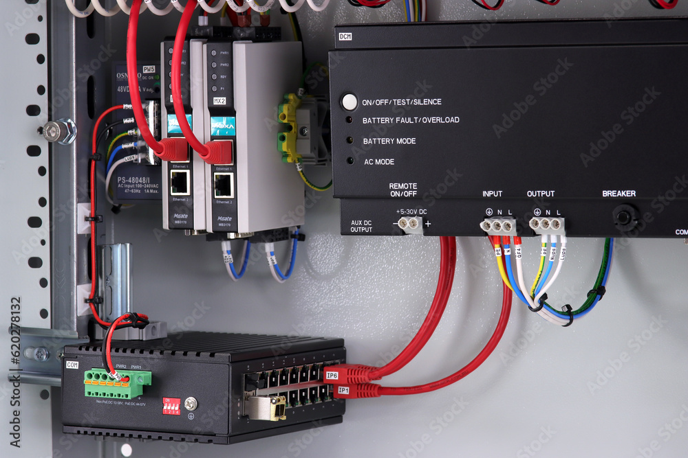 The MOXA Ethernet switch for data transmission is installed in an ...