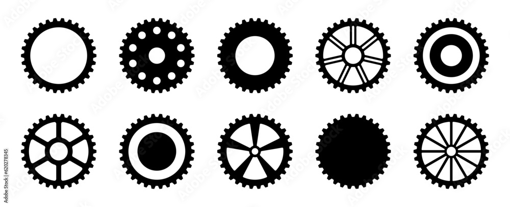 Set of 10 gears line icons. Flat machine gear icon. Wheel cogwheel ...