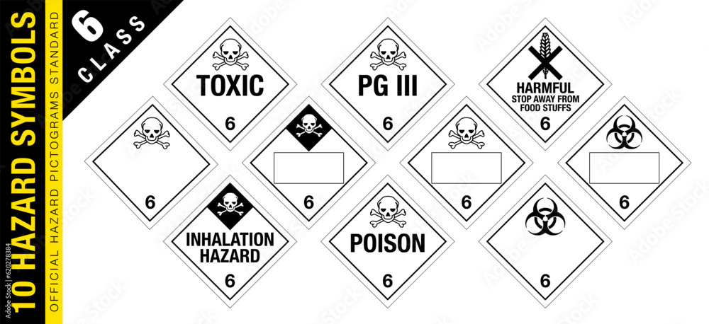 Full set of 10 Class 6 isolated hazardous material signs. Toxic ...