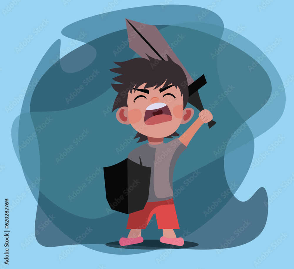 cute cartoon warrior character illustration vector who is hyped in ...