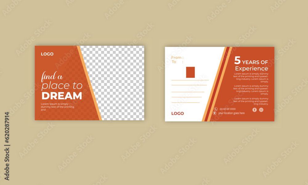 Double-sided creative business post card template. Portrait and ...