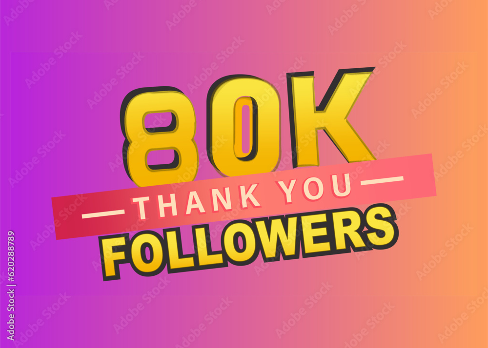 Thank you 80k followers banner, Thanks followers congratulation card ...