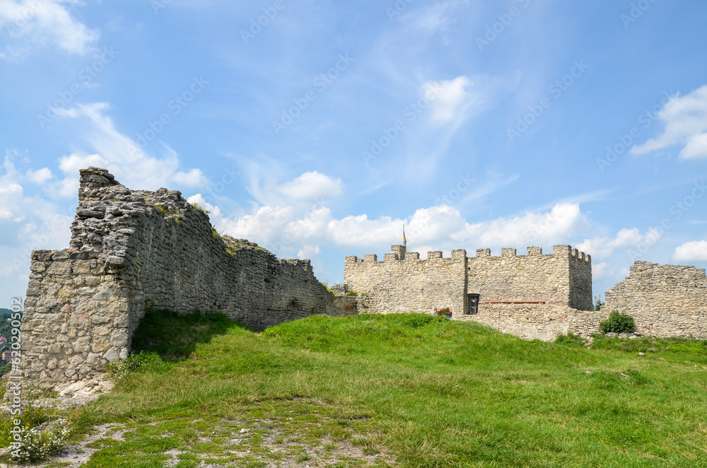 Ruins of the ancient wall of Kremenets Castle, located on Castle Hill ...
