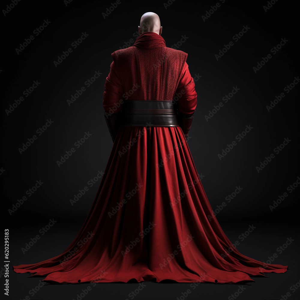 Back View of a Monk Wearing a Red Robe Against a Black Background ...