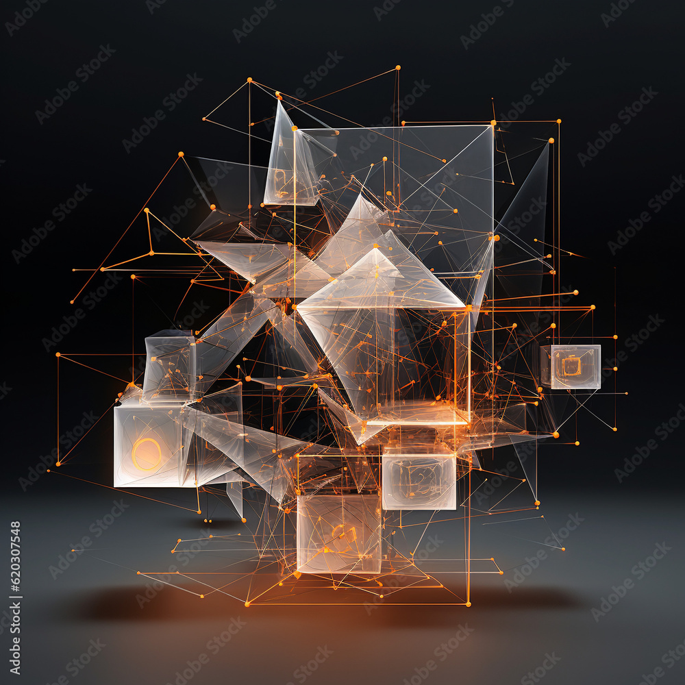 Abstract structure of triangles and points, space cubism fragmentation ...