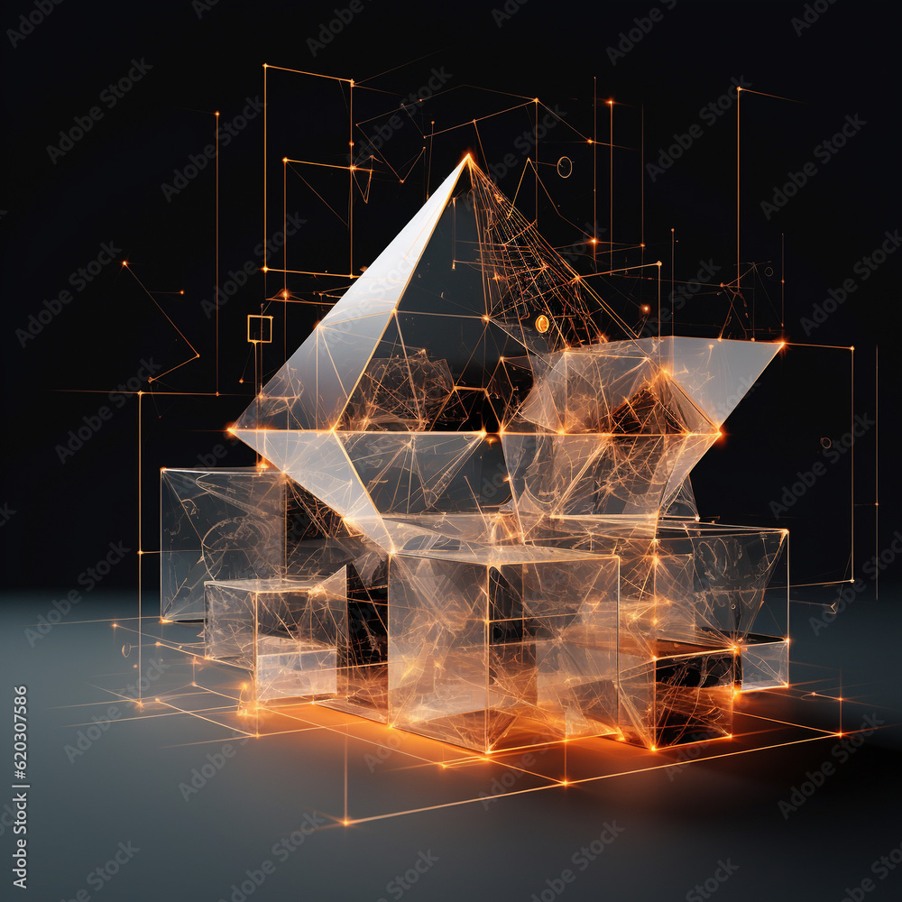 Abstract structure of triangles and points, space cubism fragmentation ...