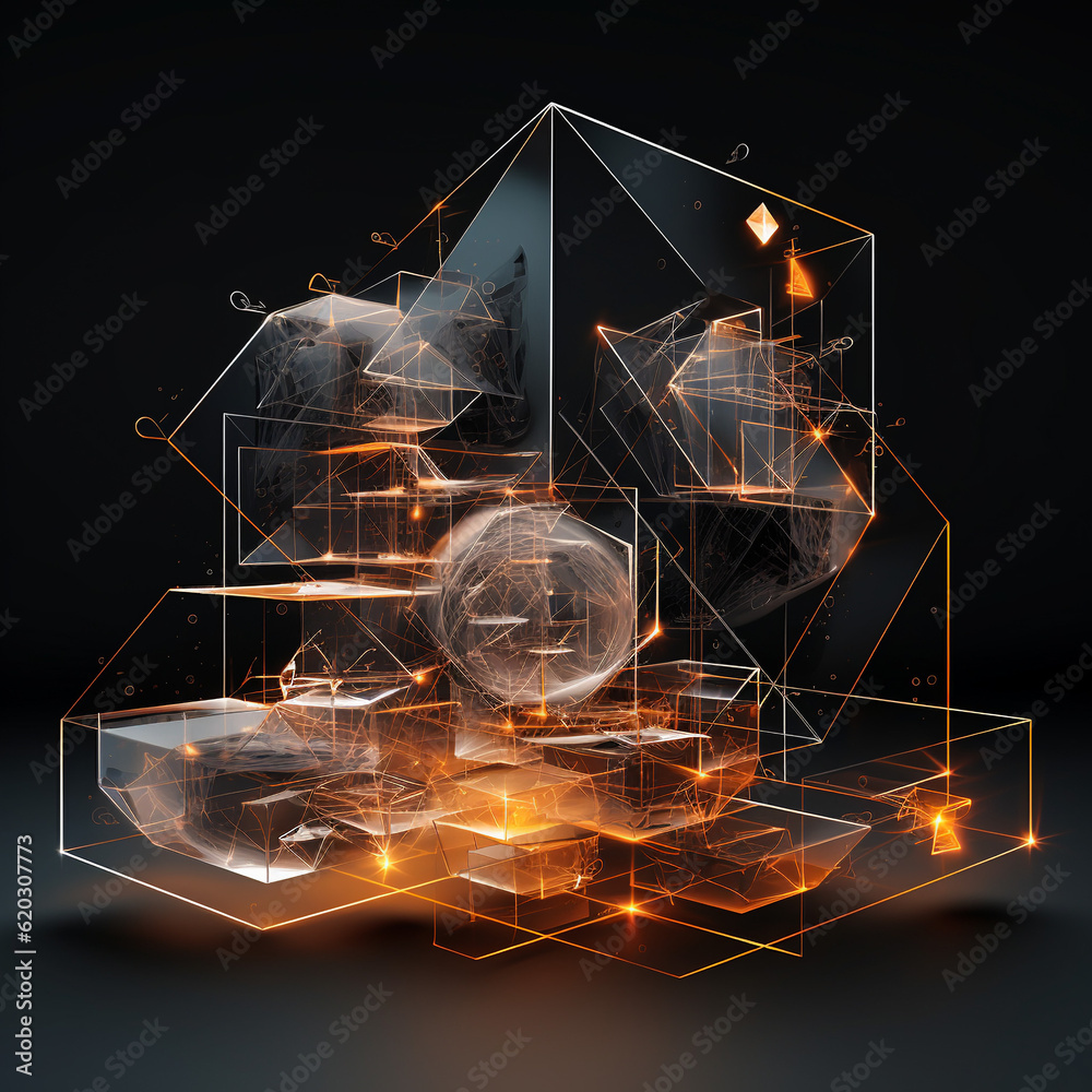 Abstract structure of triangles and points, space cubism fragmentation ...