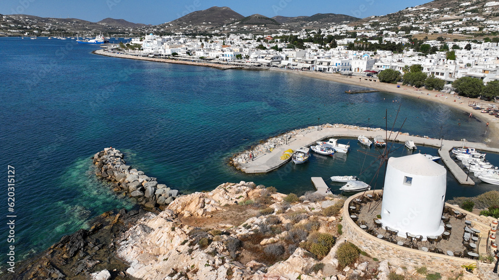 Aerial drone photo of traditional settlement of Paroikia with unique ...