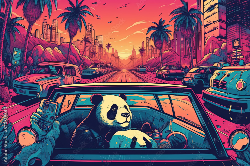 Cruisin' Pandas: Panda Behind the Wheel, ai, photoshop Stock ...