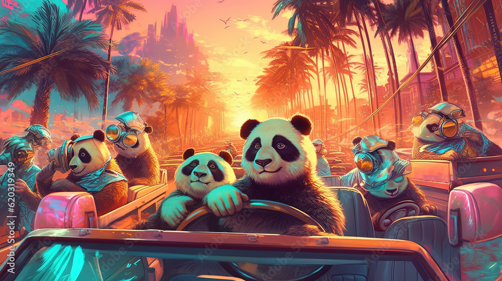 Cruisin' Pandas: Panda Behind the Wheel, ai, photoshop Stock ...