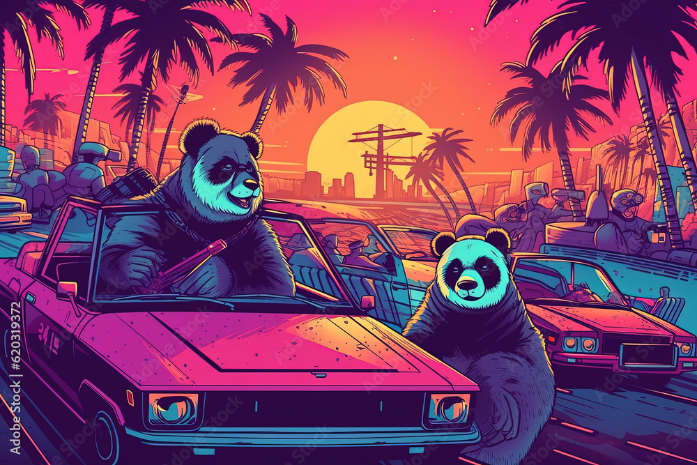 Cruisin' Pandas: Panda Behind the Wheel, ai, photoshop Stock ...