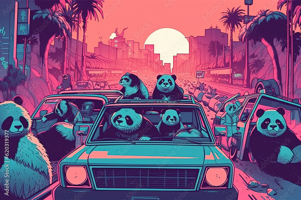 Cruisin' Pandas: Panda Behind the Wheel, ai, photoshop Stock ...