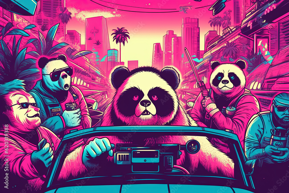 Cruisin' Pandas: Panda Behind the Wheel, ai, photoshop Stock ...