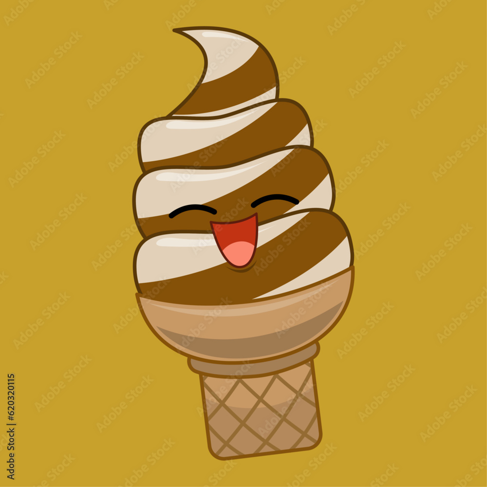 Stockvector helado suave animado, helado con cara feliz, clipart ...