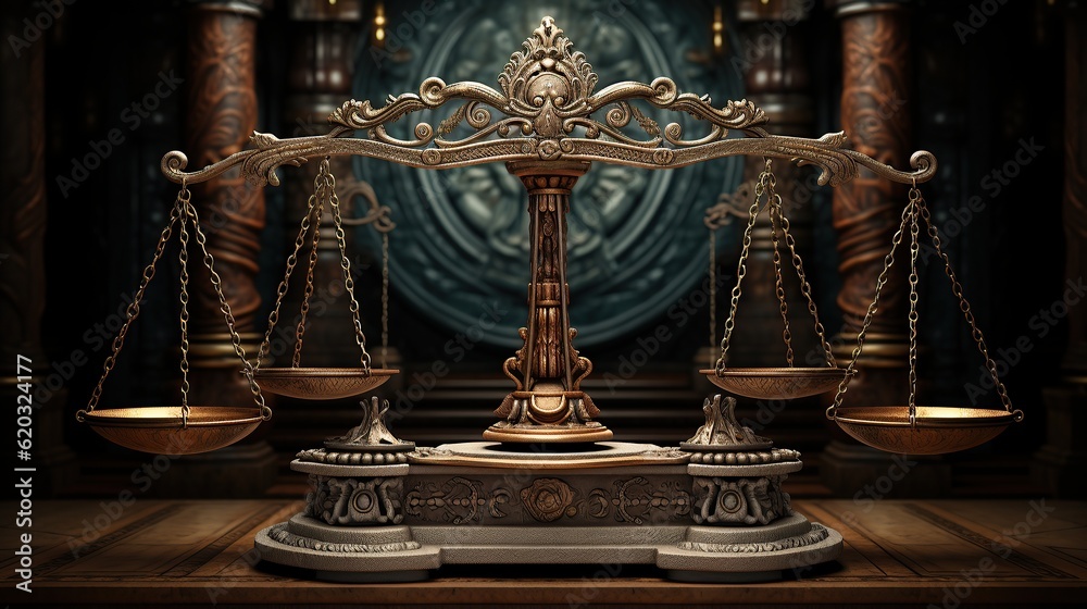 Antique ornate balance scales justice and making decision concept AI, Generative AI, Gene Stock ...