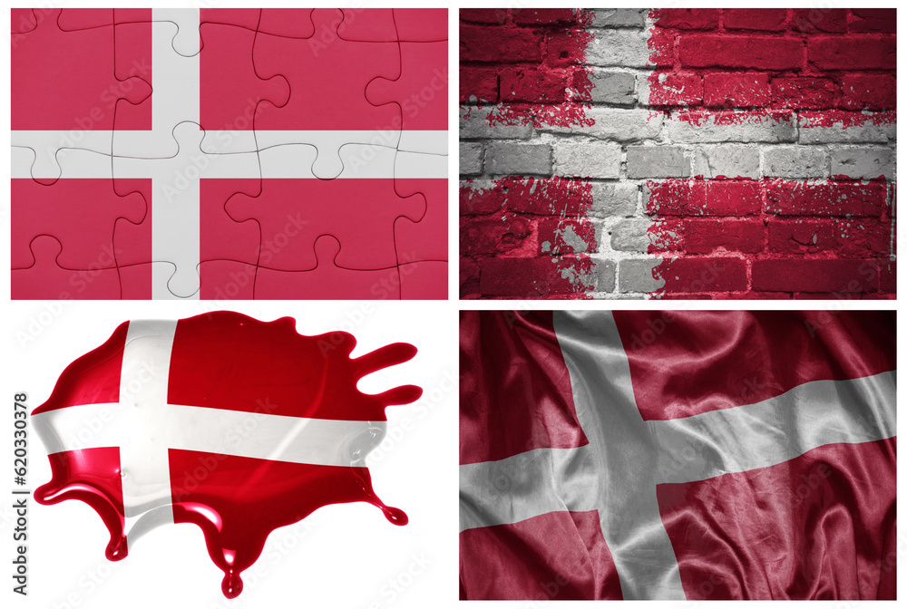 national colorful realistic flag of denmark in different styles and ...