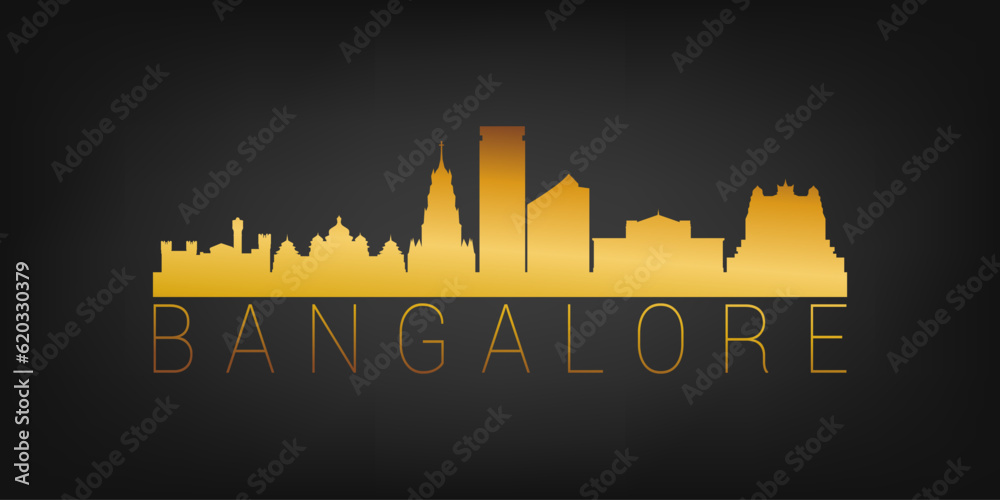 Bengaluru, Karnataka, India Gold Skyline City Silhouette Vector. Golden ...