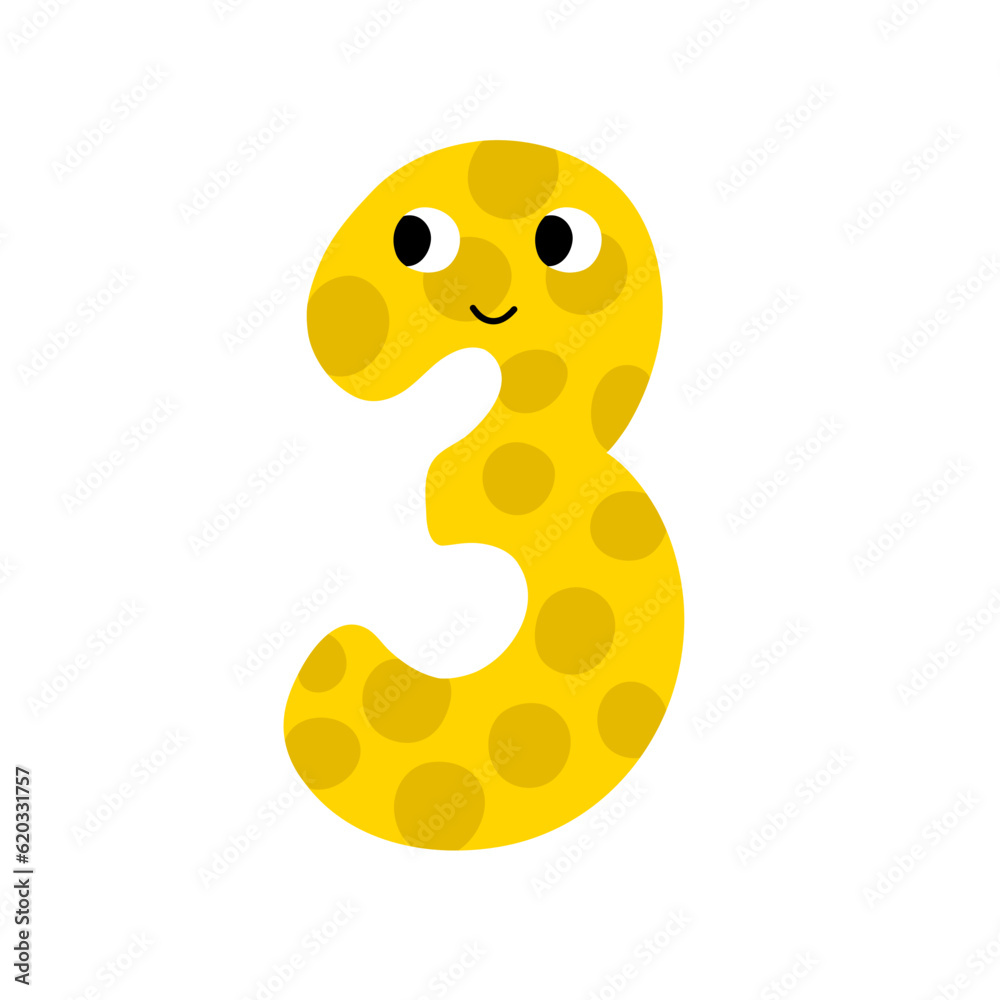Cute number three character for kids. Leaning numbers for preschool ...