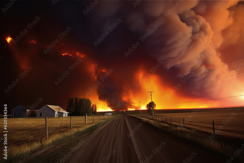 Hot fire burning crops and harvests, a natural disaster. environment ...