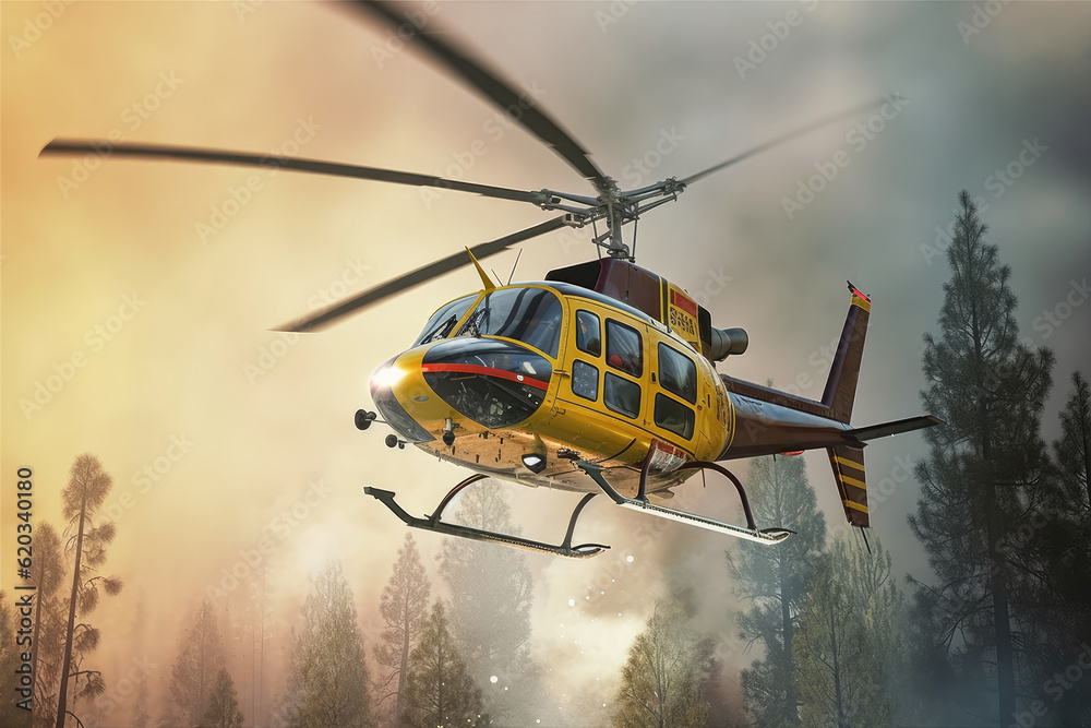 Eurocopter Firefighter helicopter drops water to extinguish a forest ...