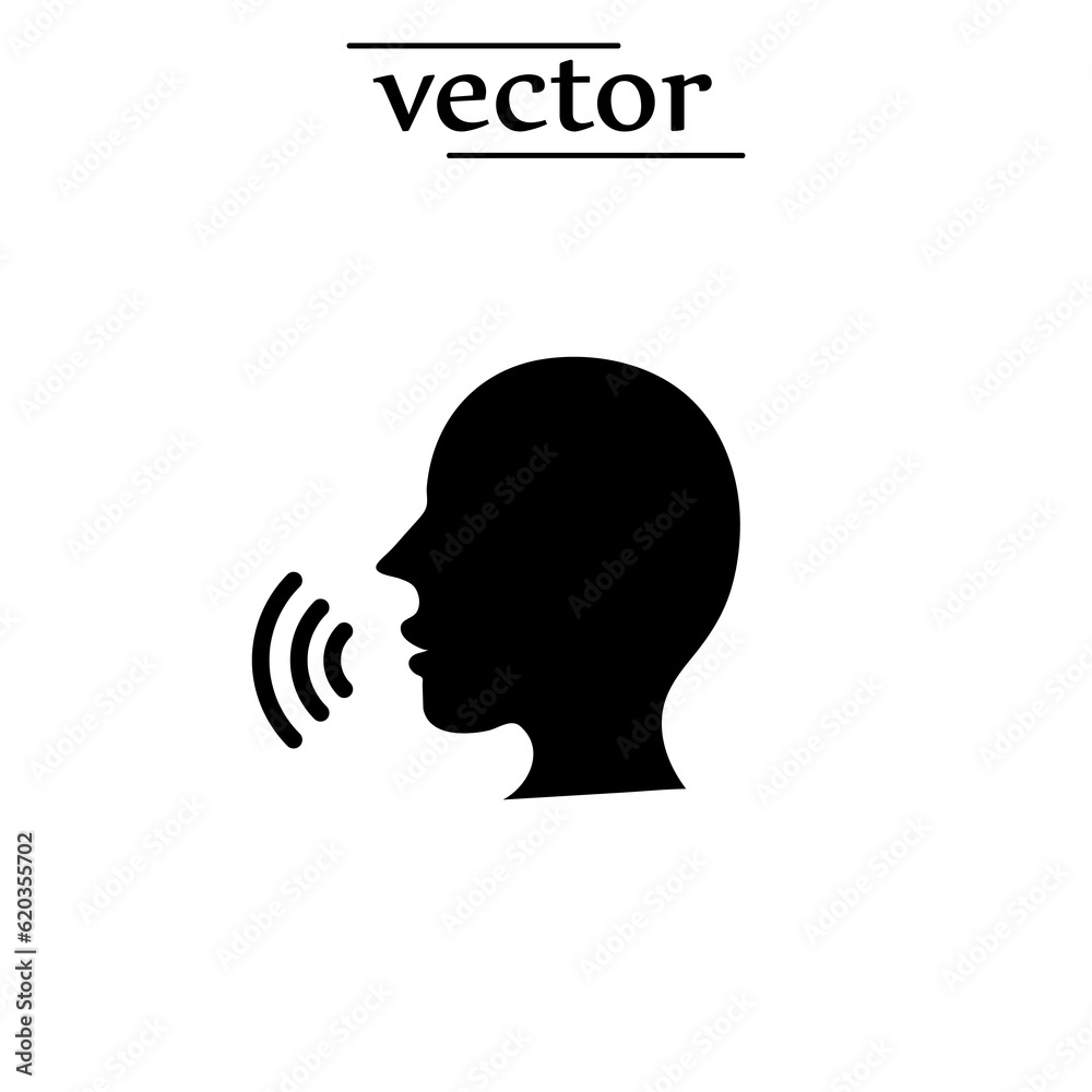 Speaking icon. man with open mouth and sound wave sign, Talk person ...