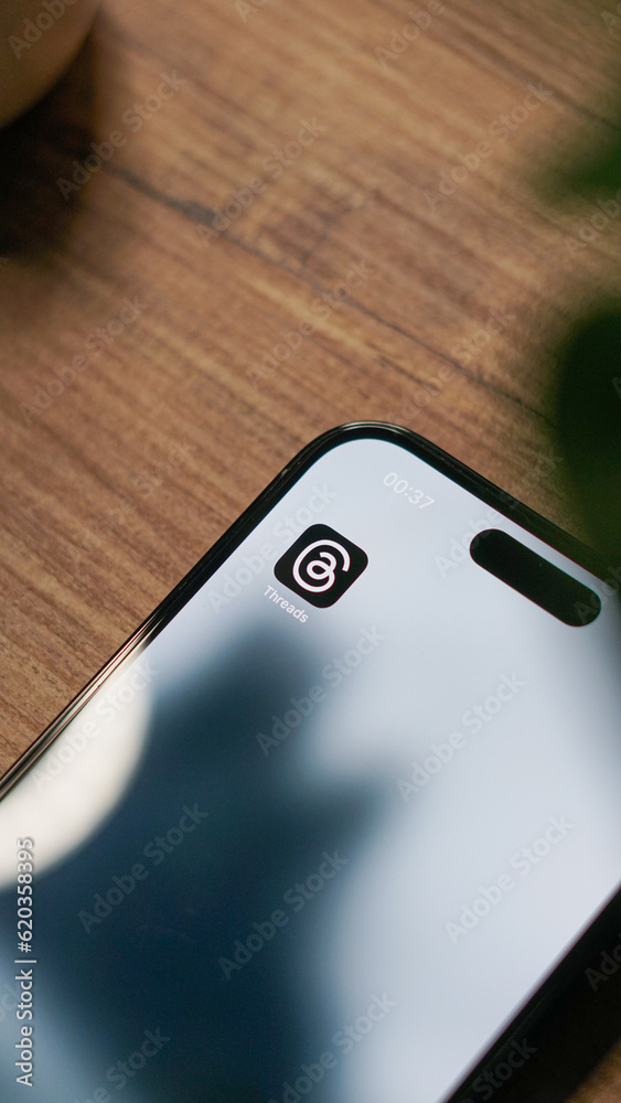 Threads app icon from Instagram logo on Iphone App Store screen, Meta ...