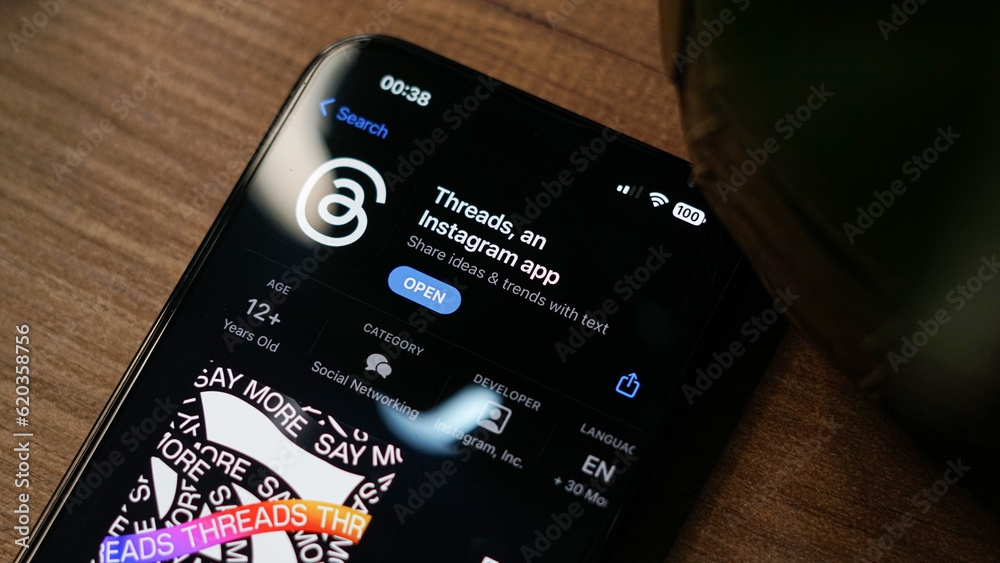 Threads app icon from Instagram logo on Iphone App Store screen, Meta ...