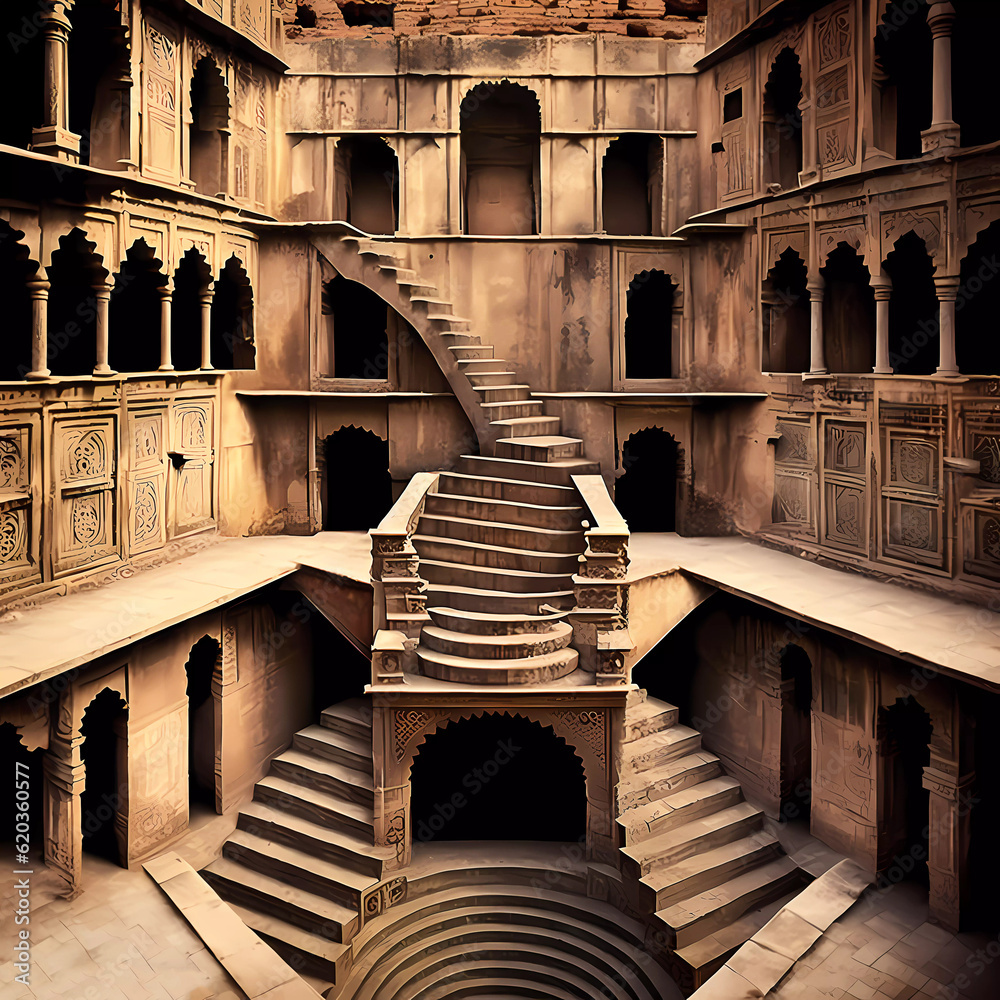 India steps. Jaipur. architecture of India. Banner. created by AI Stock ...