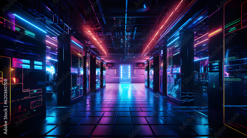 Data center with server racks, 3D concept illustration of information ...
