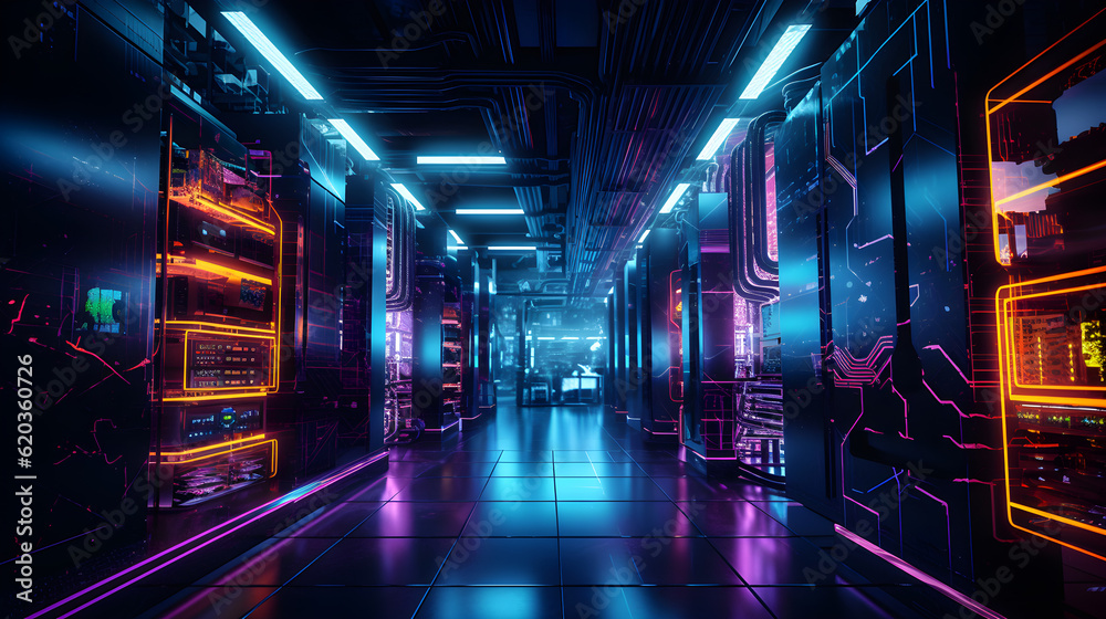Data center with server racks, 3D concept illustration of information ...