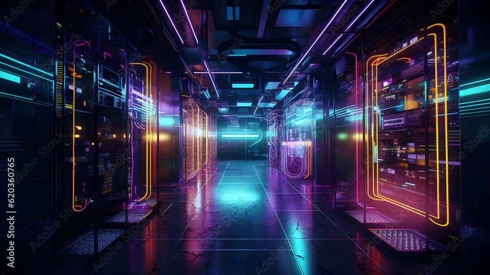 Data Center With Server Racks 3d Concept Illustration Of Information Technology Cyber Network
