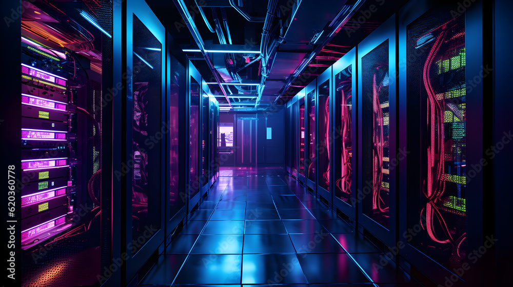 Data center with server racks, 3D concept illustration of information ...
