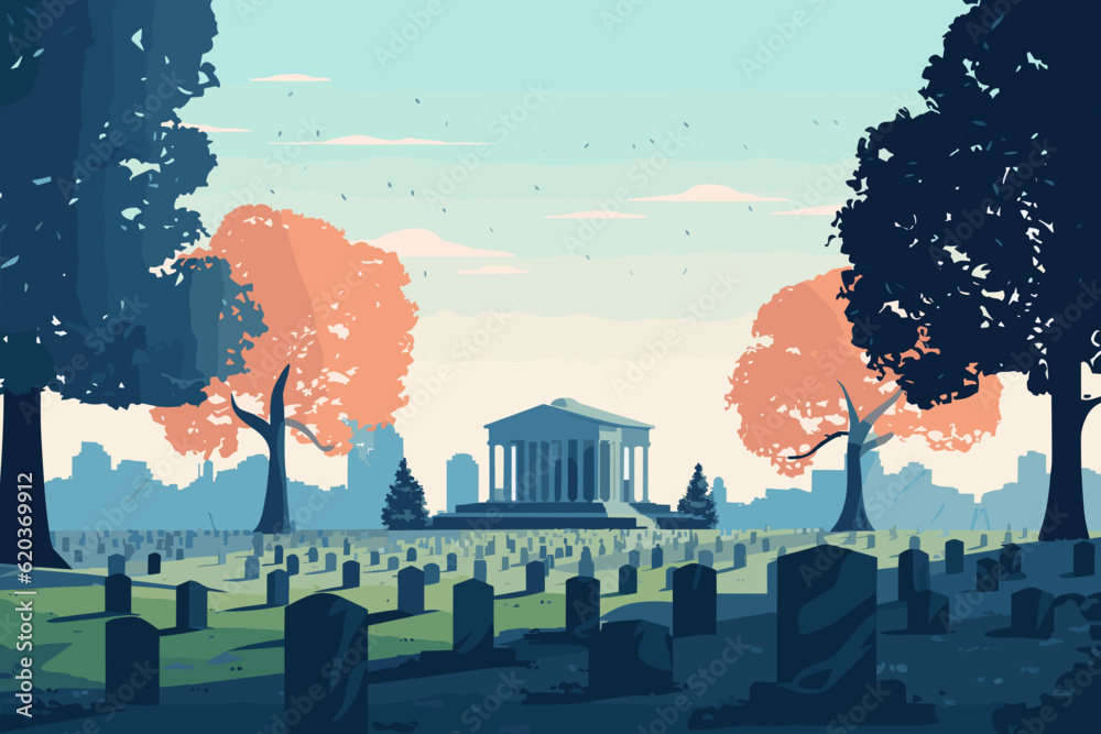 Hand-drawn cartoon Arlington National Cemetery flat art Illustrations ...