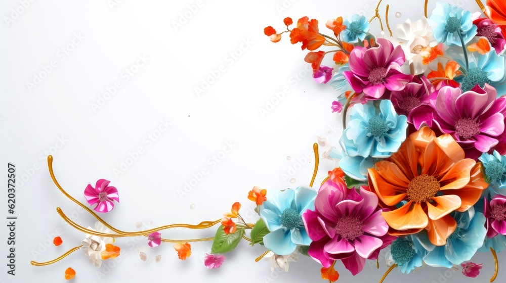 Floral border frame card template. multicolor flowers, leaves, for ...