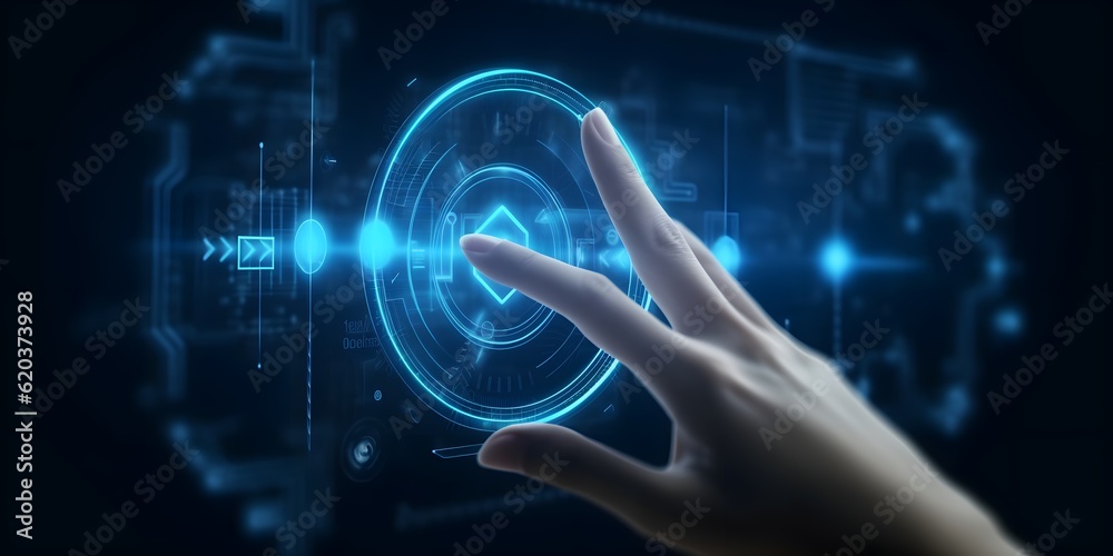 Hand touch digital hud interface futuristic technology background of ...