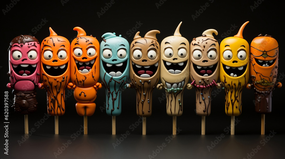Different lollipops in the shape of Halloween characters, monsters and ...