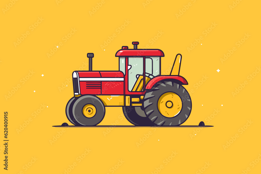 Hand-drawn cartoon Tractor flat art Illustrations in minimalist vector ...