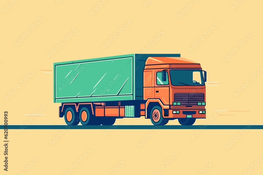 Hand-drawn cartoon Trailer truck flat art Illustrations in minimalist ...