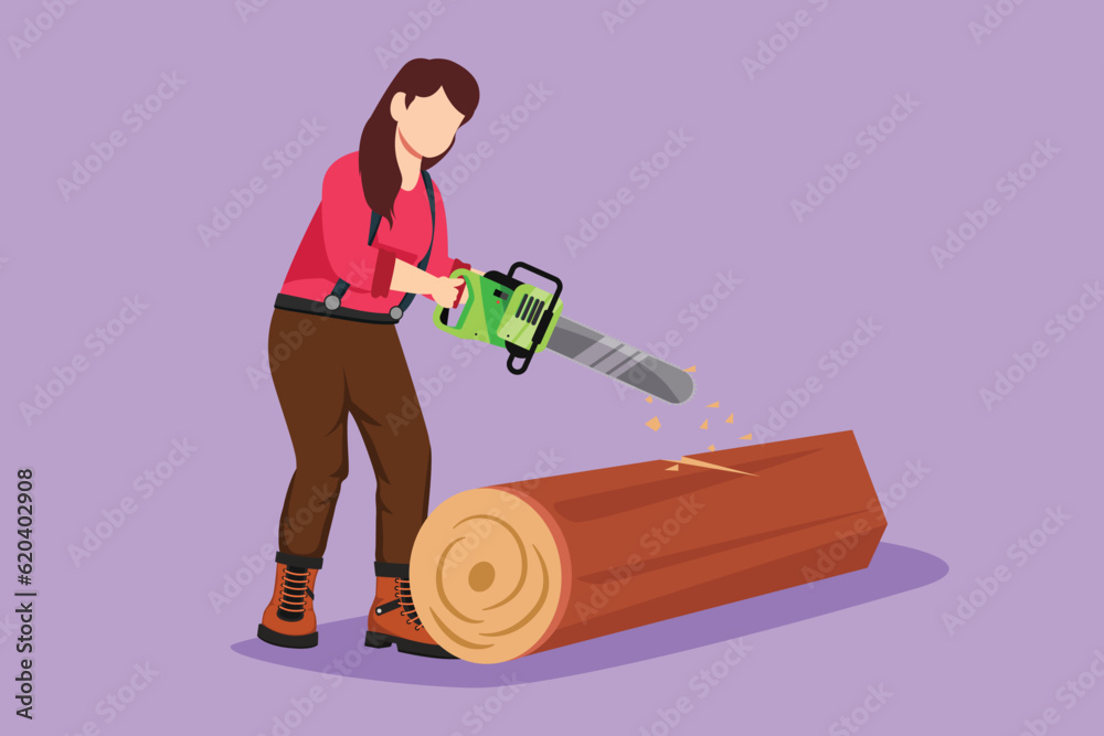 Graphic flat design drawing of wood industry worker with chainsaw ...